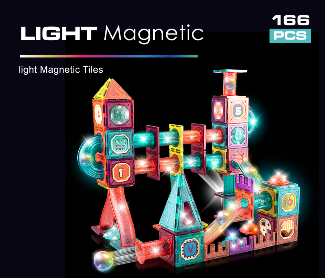 Labirintul meu magnetic cu lumini - 166 piese (7.5 cm)